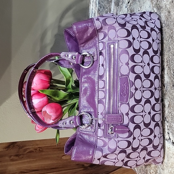 Coach | Bags | Coach Euc Purple Signature Canvas Satchel | Poshmark